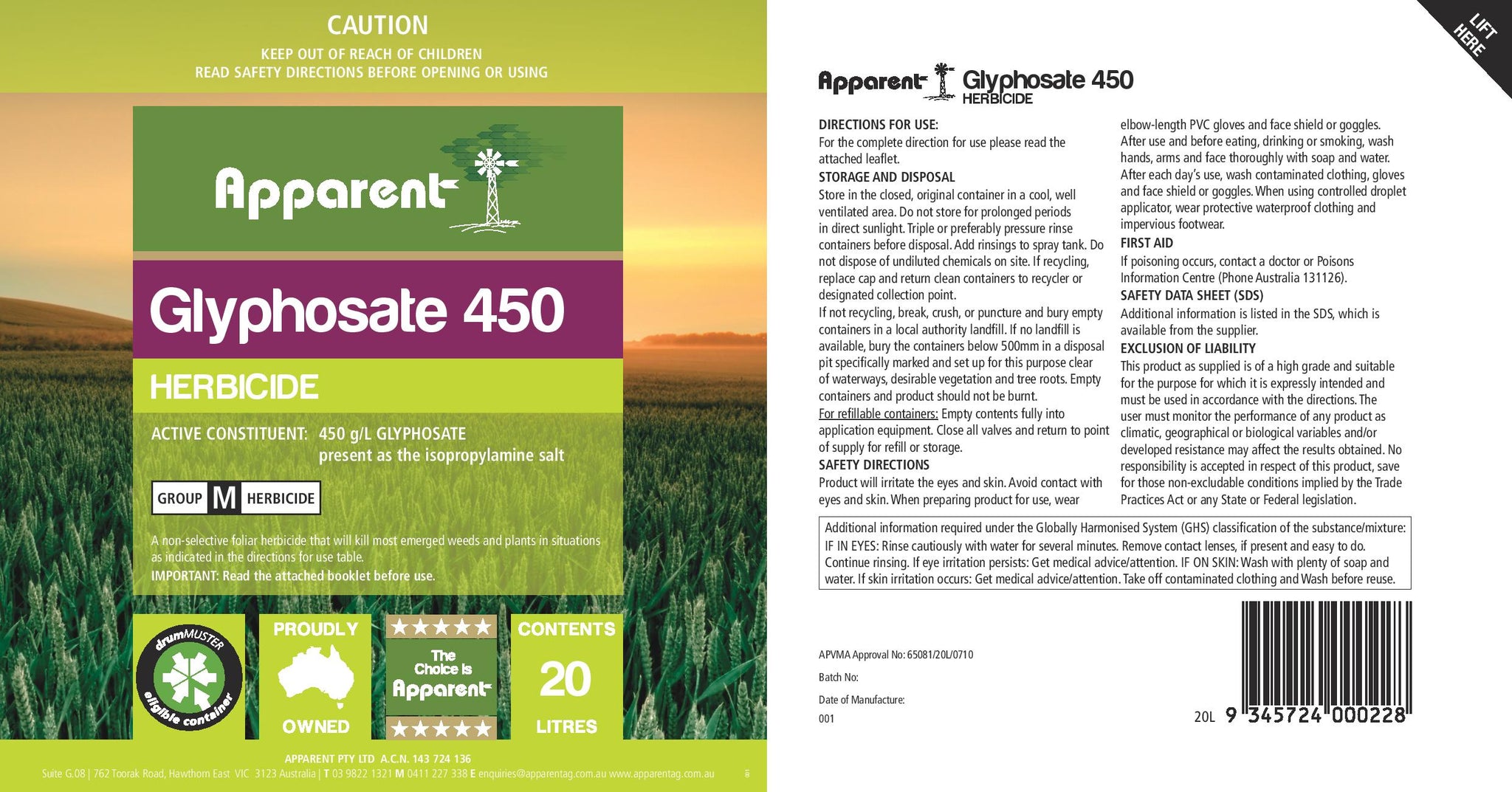 Apparent Glyphosate 5Ltr 450g/L – Coopers Rural & Hardware.
